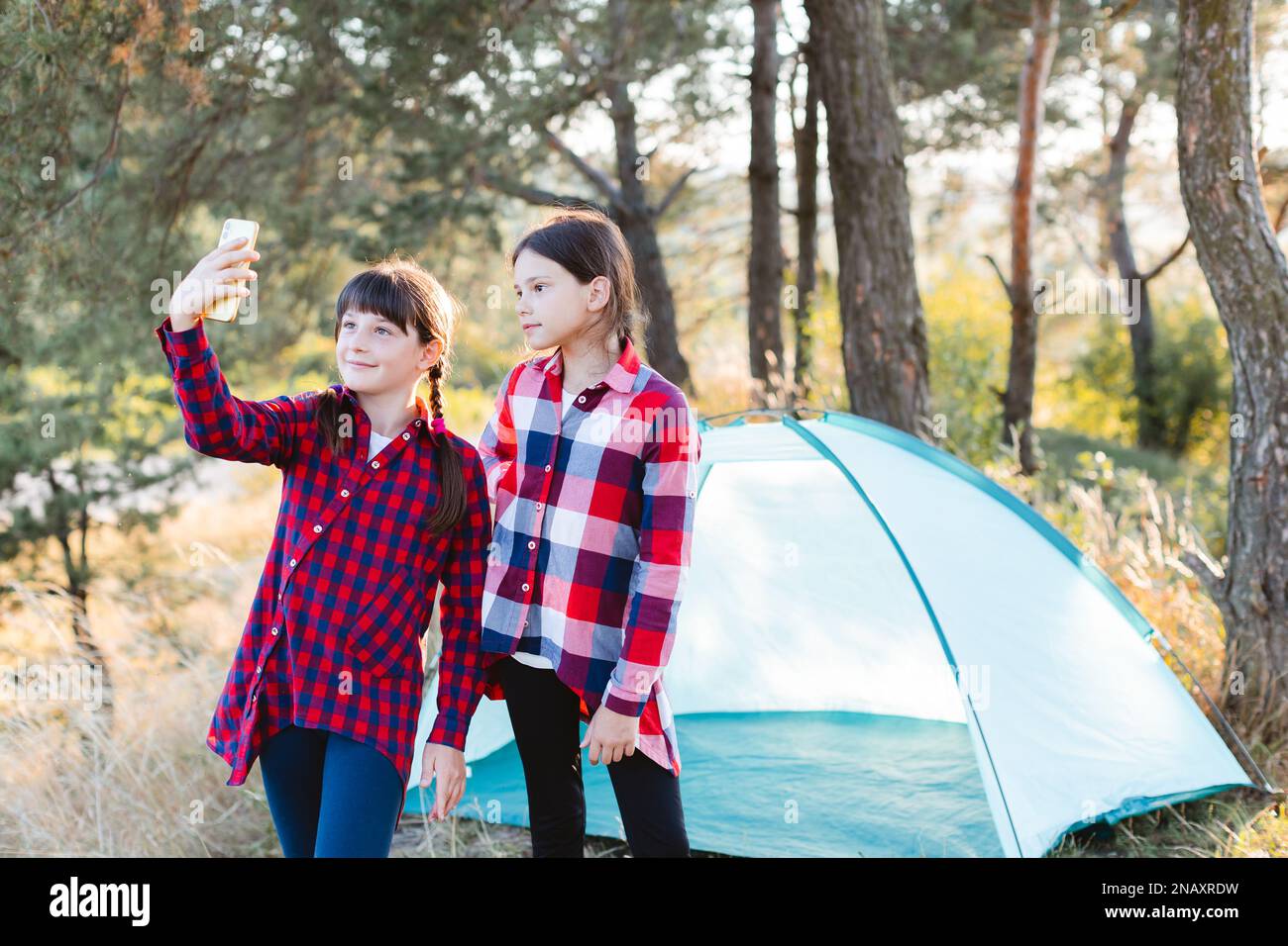 Lets go camping. Family camping. Reach destination place. Cheerful ...