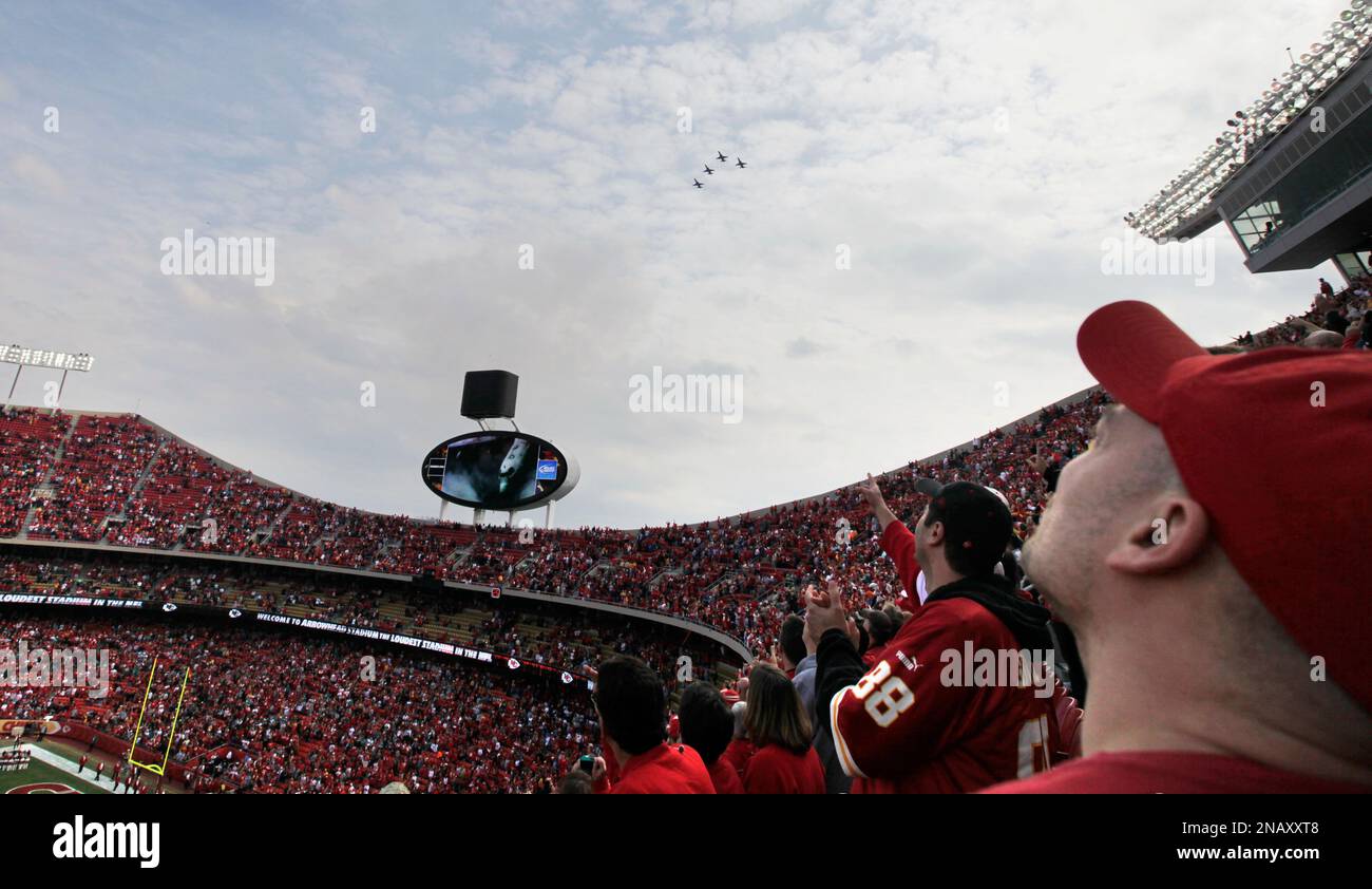 Kansas City Chiefs fans watch a flyover before the start of an NFL ...