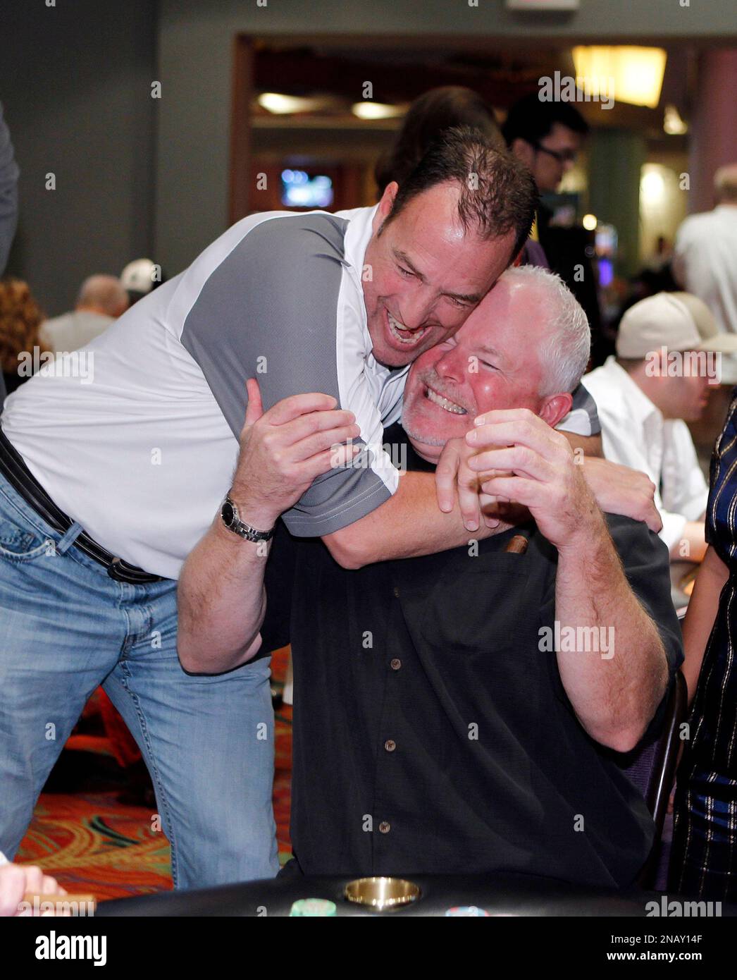 Bruno Baldini, left, congratulates his friend John Spiers following the ...