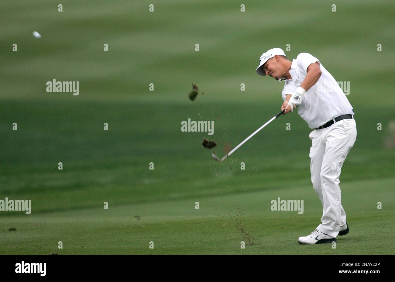Fredrik Jacobson of Sweden hits the ball during the final of the HSBC ...
