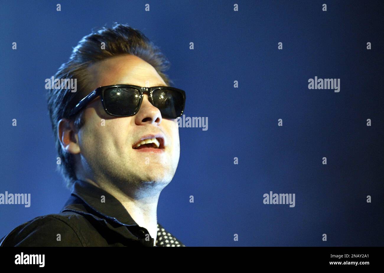 Kasabian frontman Tom Meighan performs at the Ulster Hall during the ...