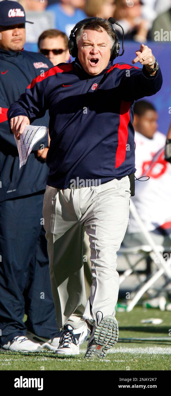 Mississippi head coach Houston Nutt shouts to his players during the ...