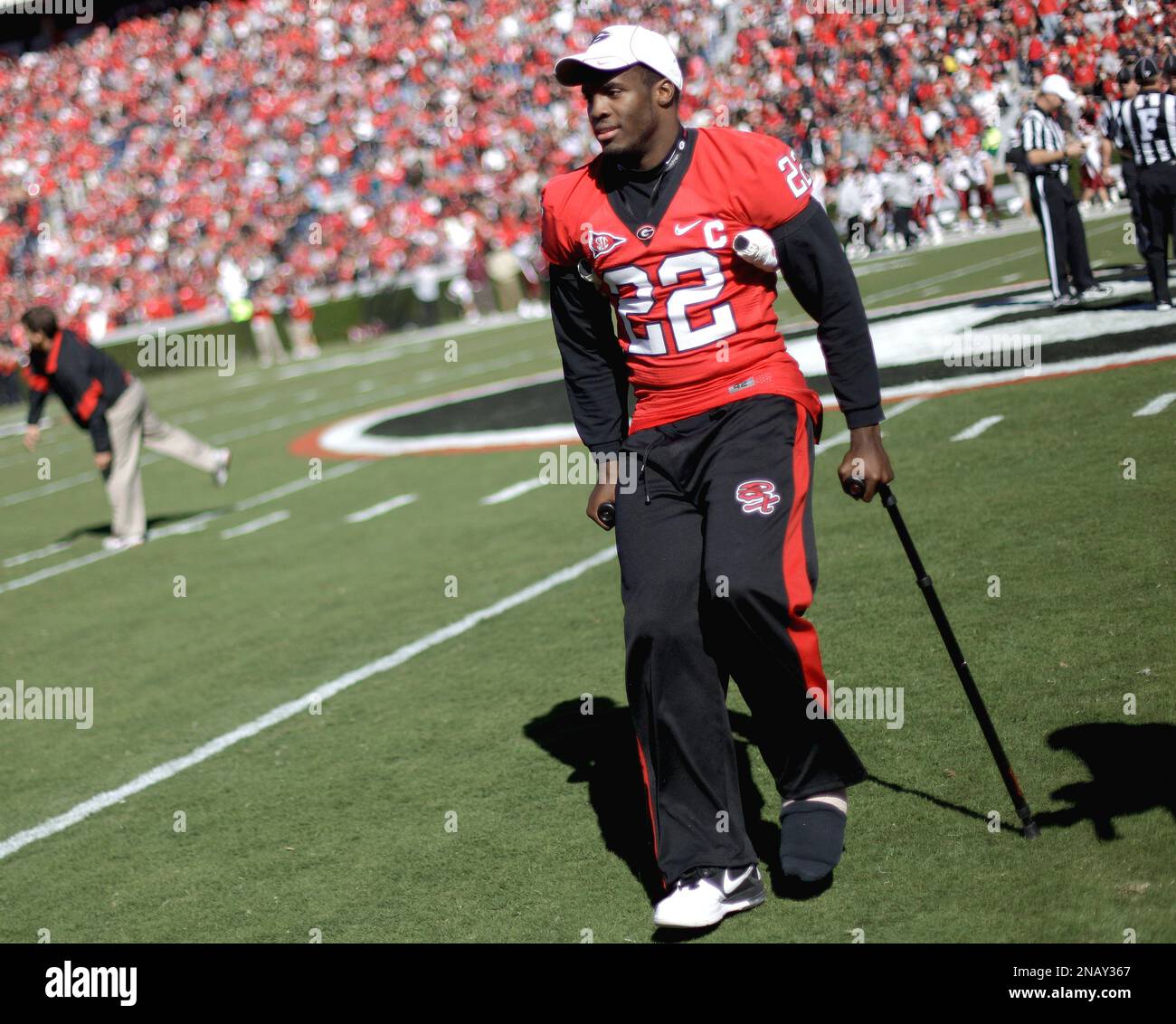 Georgia running back Richard Samuel walks off the field before an NCAA ...