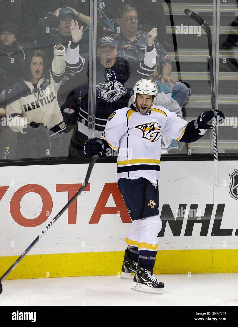 Nashville Predators center David Legwand (11) celebrates his game ...