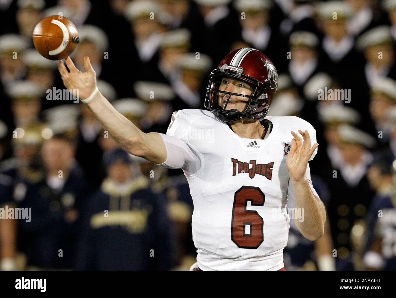 Troy quarterback Corey Robinson (6) throws a pass during the fourth ...