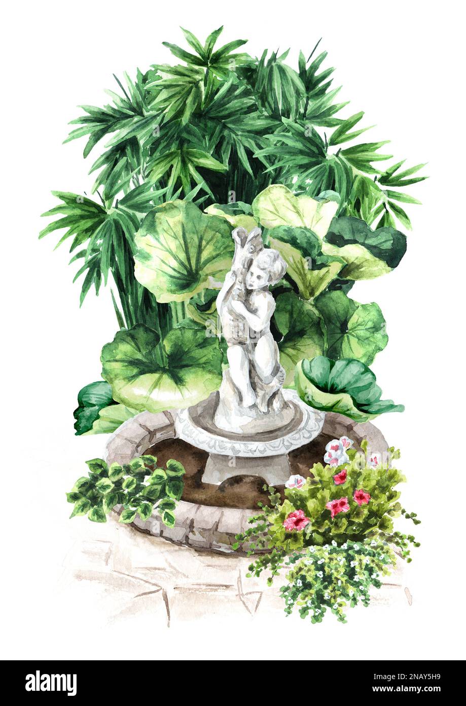Garden fountain with a figurine. Small architectural form. Landscape ...