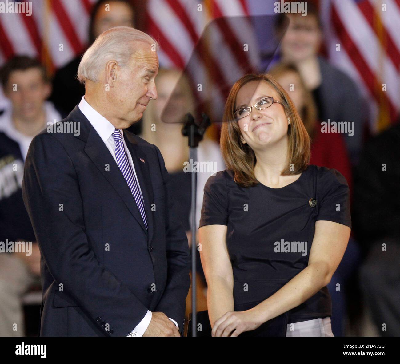 Vice President Joe Biden exchanges smiles with Molly Sieber, a senior ...