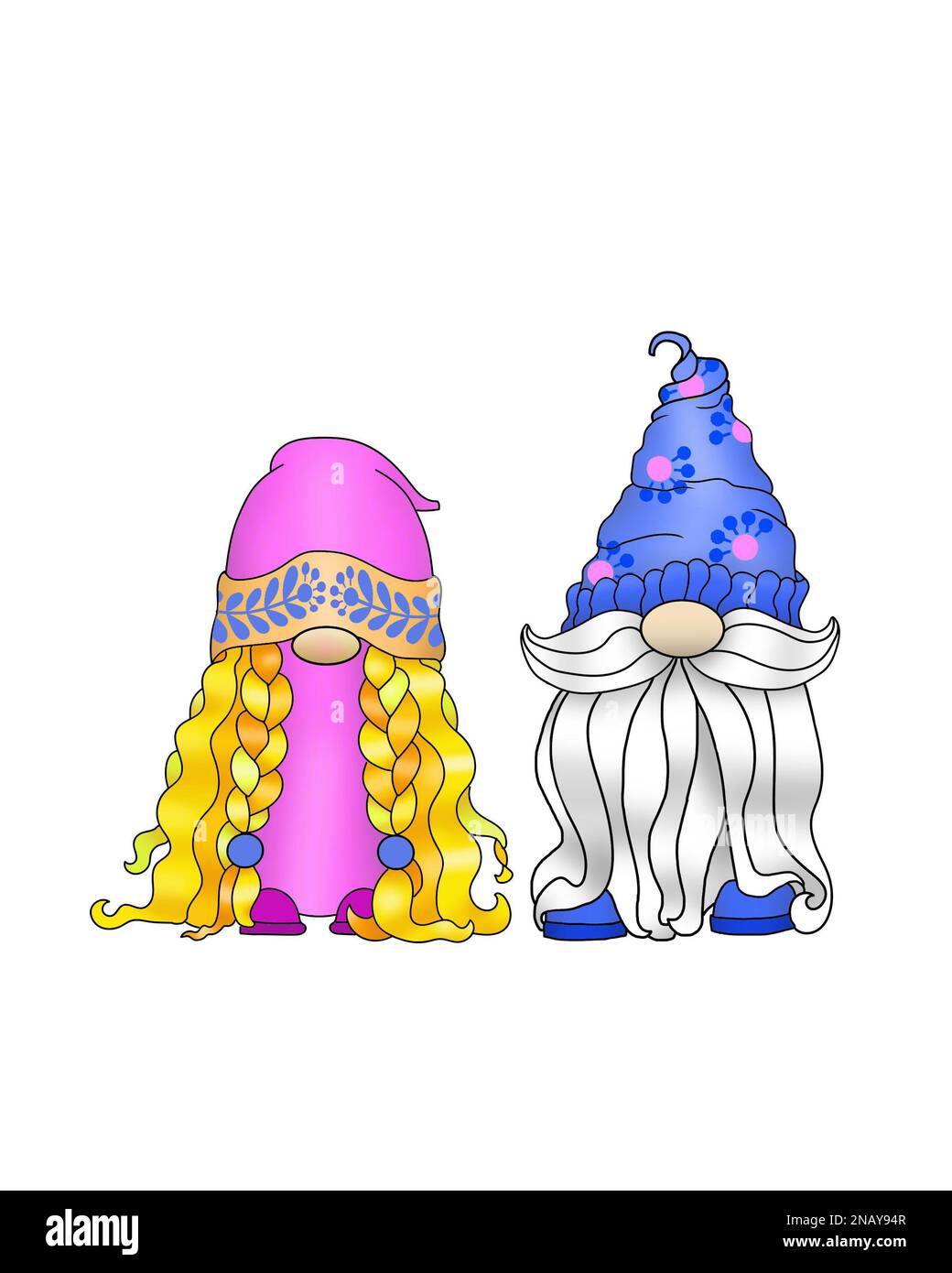 Illustration of a girl and boy gnome standing together. White ...