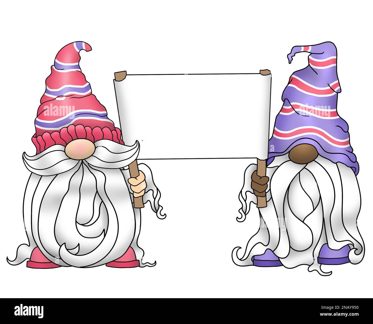 Illustration of two bearded gnomes holding a blank sign. Text box ...
