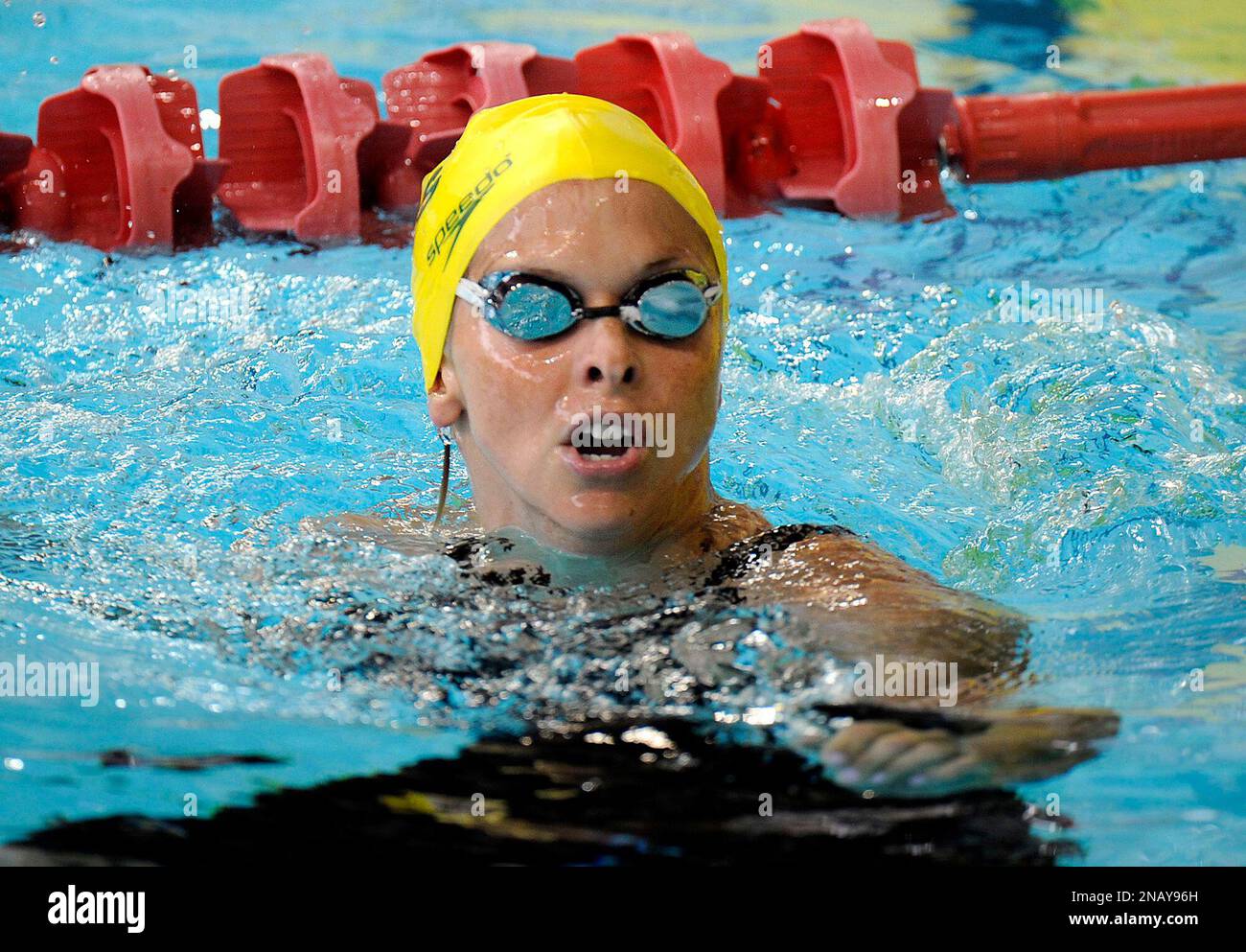Australia's Libby Trickett looks at the scoreboard after competing in a ...
