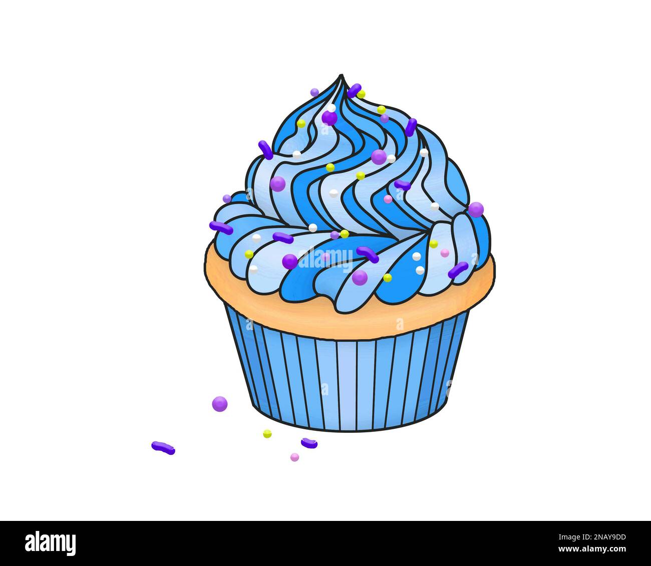 Illustration of a blue frosted cupcake with colorful sprinkles Stock ...