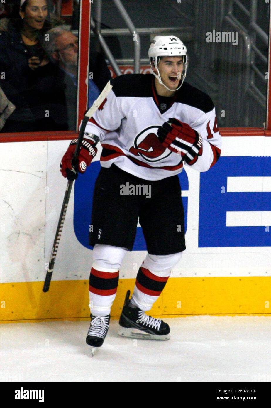 New Jersey Devils' Adam Henrique celebrates after he scored against the ...