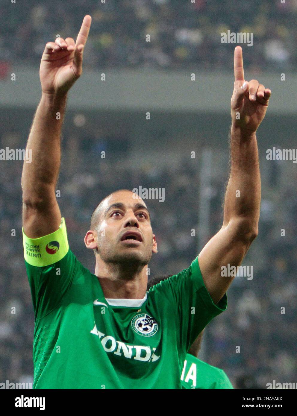 Maccabi Haifa's Yaniv Katan celebrates an equalizer against Steaua ...