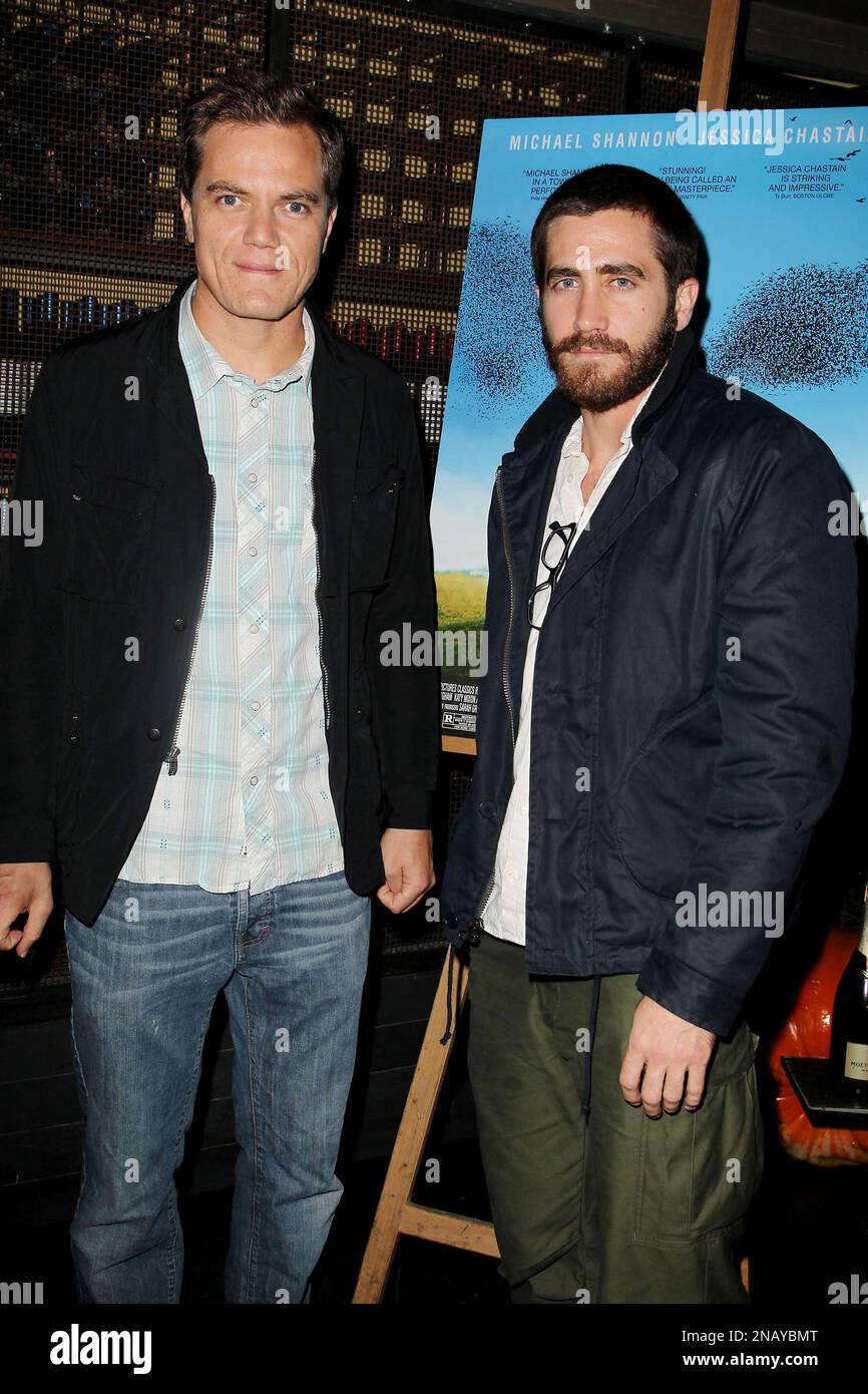 In this Nov. 2, 2011 photo, actors Michael Shannon, left, and Jake ...