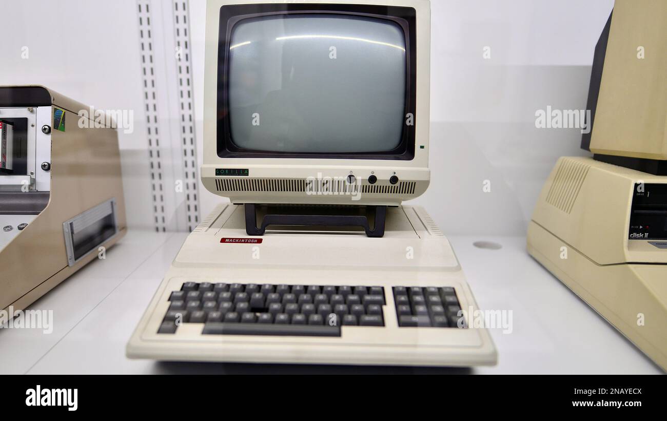 Warsaw, Poland. 10 February 2023. Inside the Apple Museum. Mackintosh ...