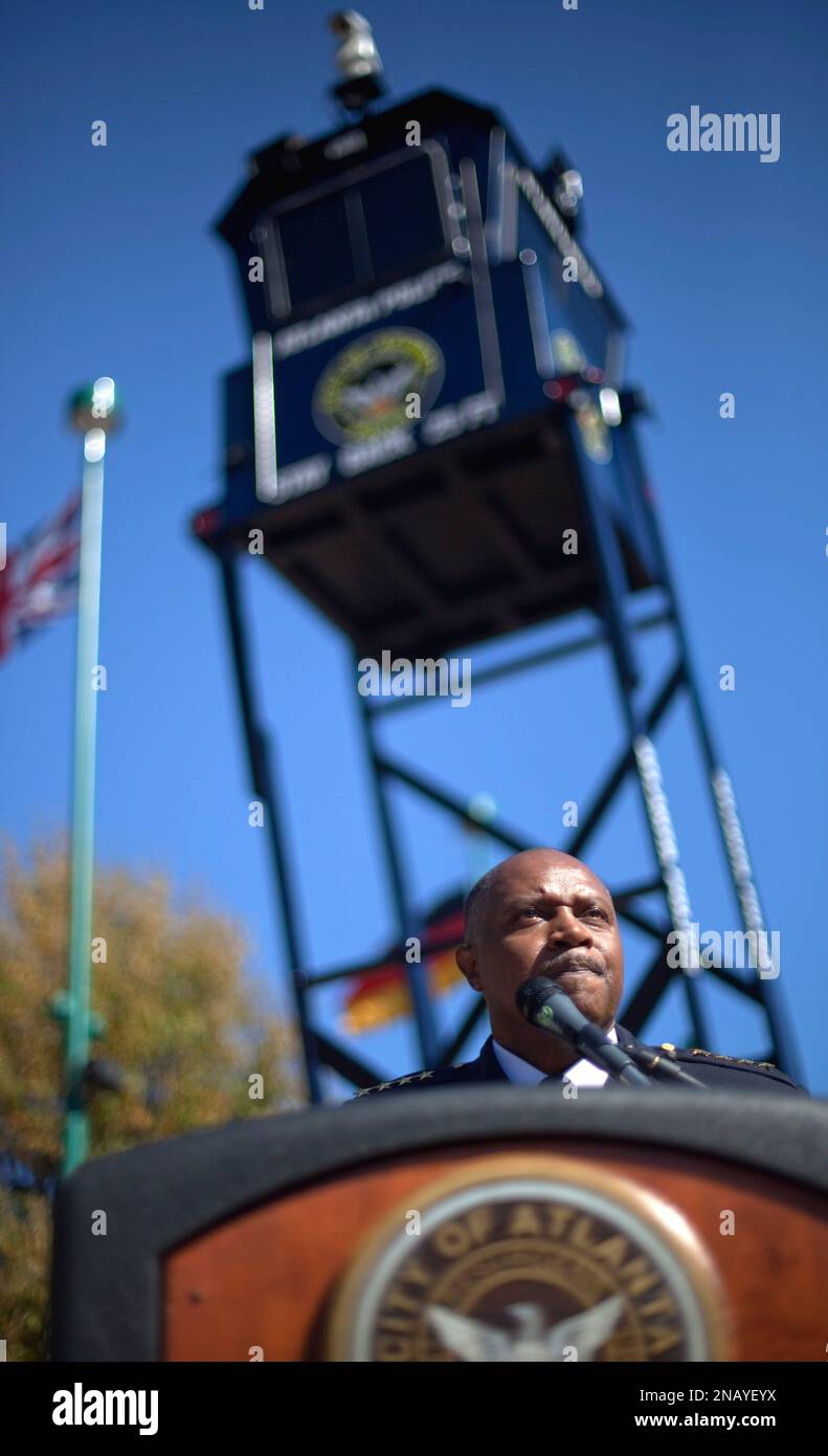 Atlanta Police Chief George Turner speaks under the city's new SkyWatch ...
