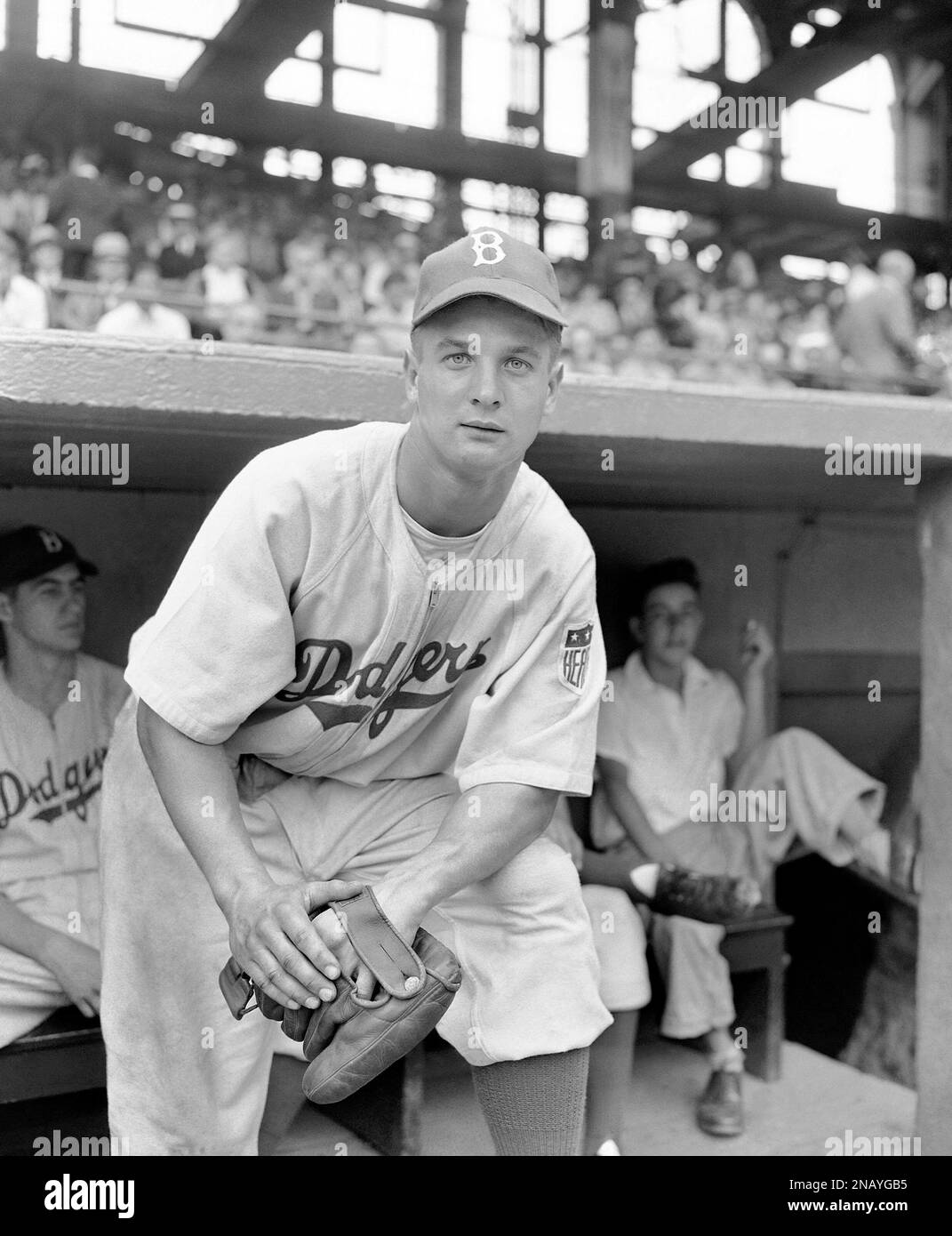 Gene Hermanski, Brooklyn Dodger outfielder, at Ebbets Field, Brooklyn ...
