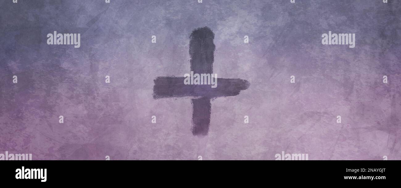 Cross made from ashes. Symbolic of Ash Wednesday. On vintage gray ...