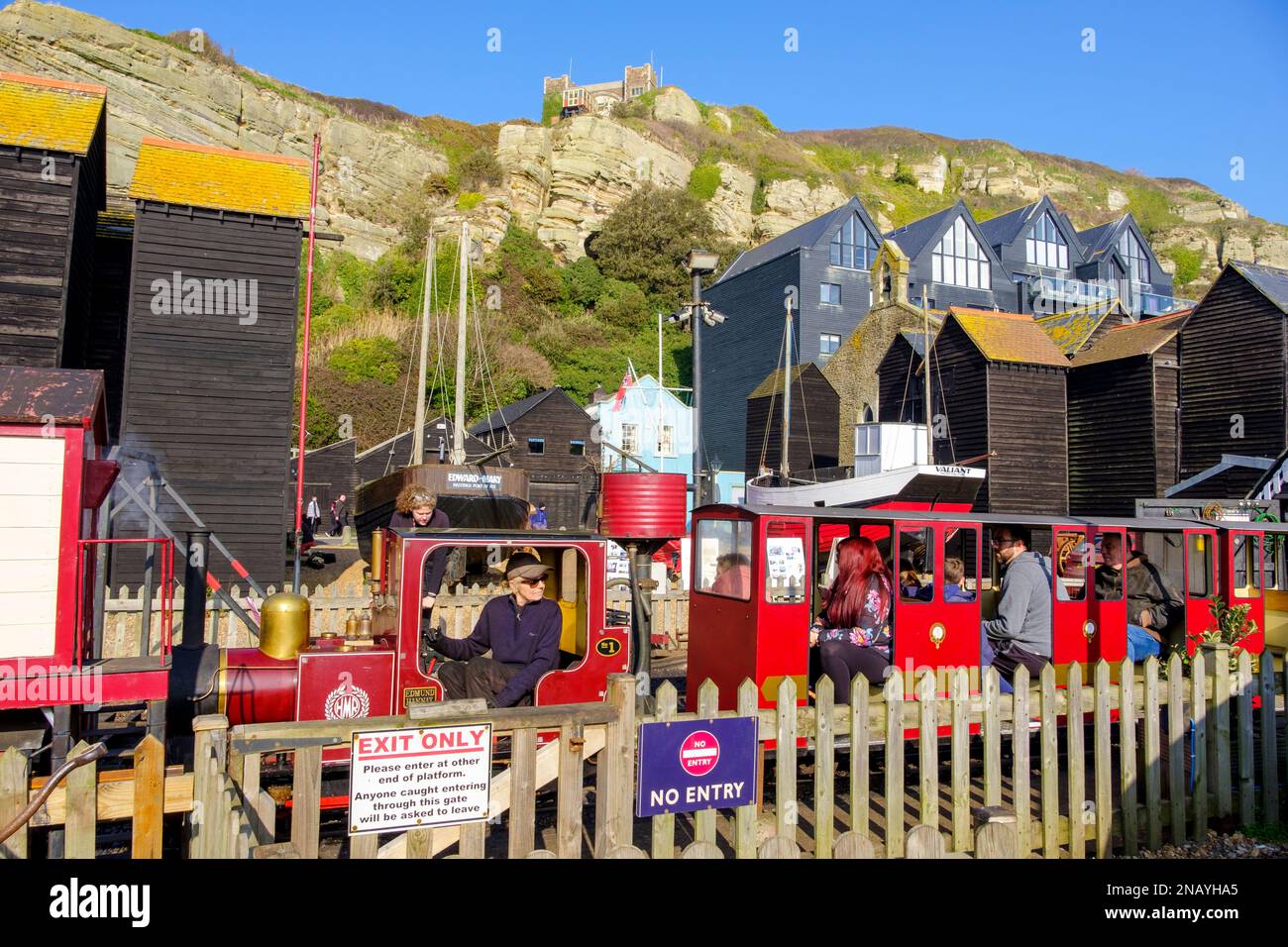 Hastings miniature train rides along the seafront, East Sussex, UK ...