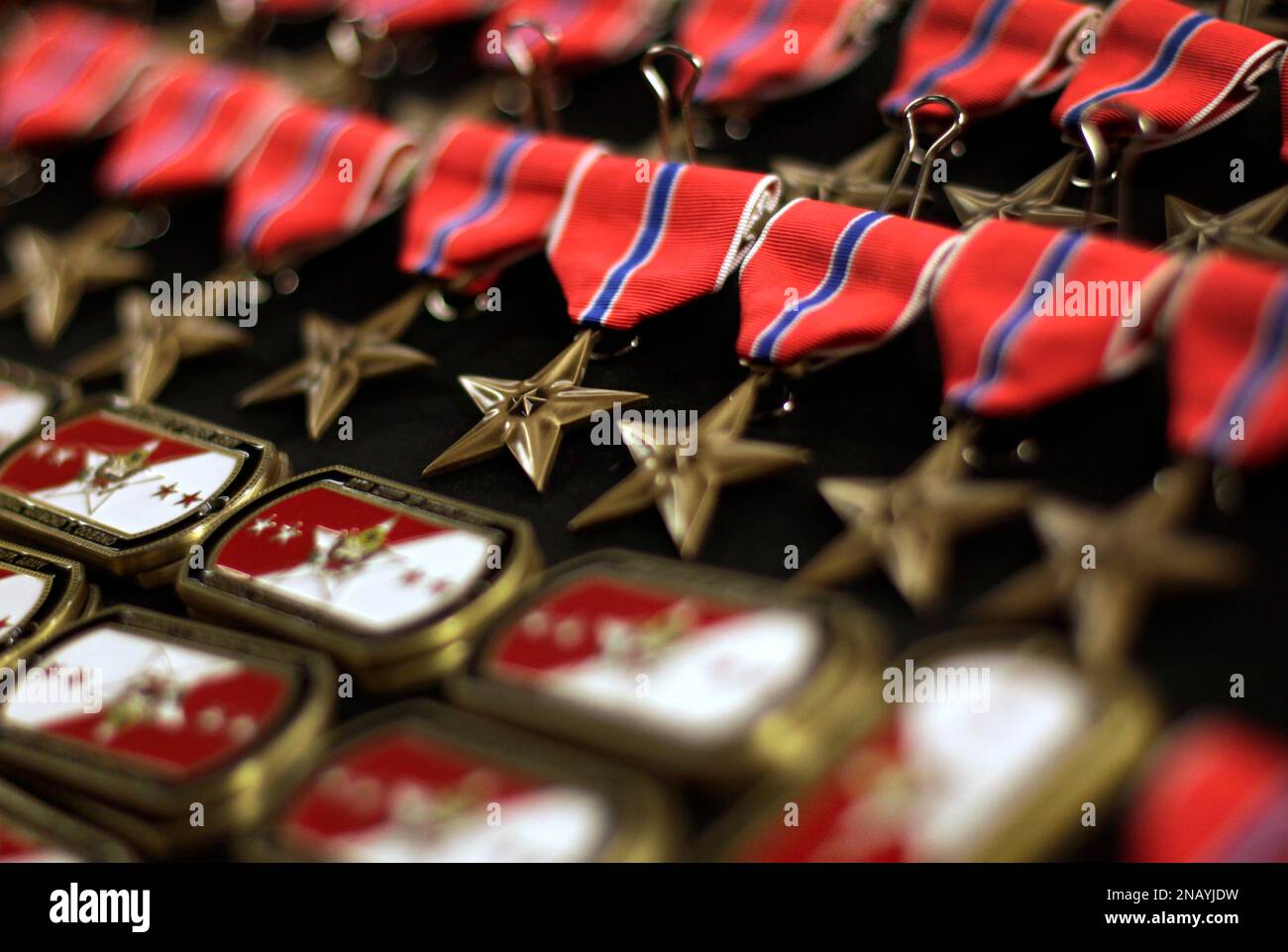 Bronze Star Medals are seen before being presented during a ceremony to ...