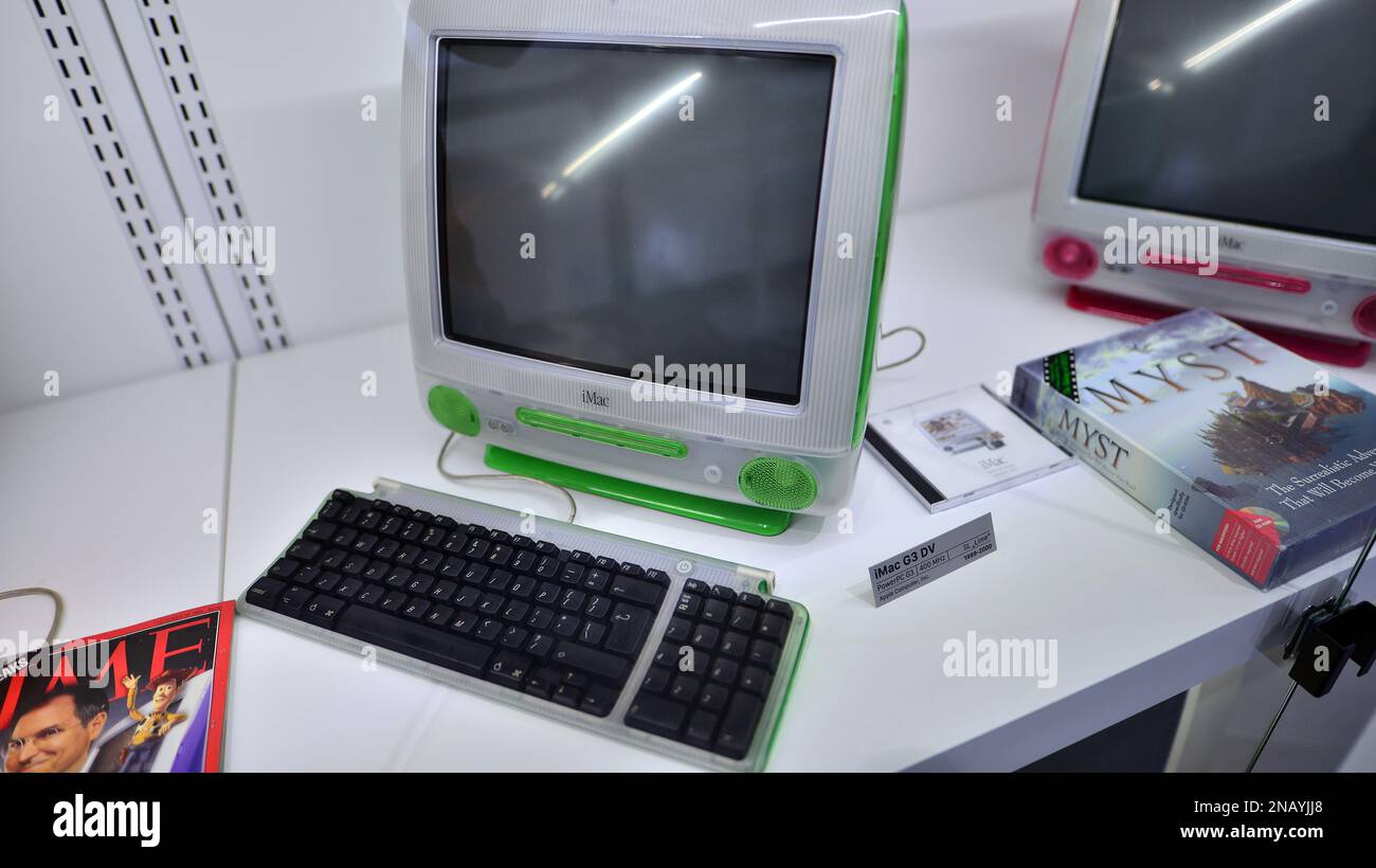 Warsaw, Poland. 10 February 2023. Inside the Apple Museum. iMac G3 DV ...