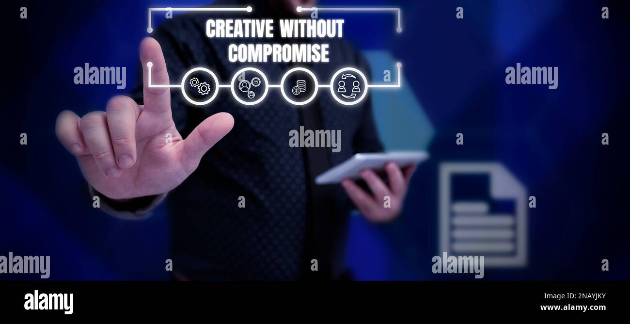 Text showing inspiration Creative Without Compromise. Word Written on ...