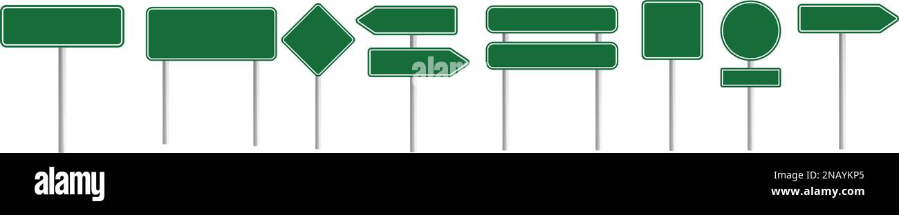 Set of Road green traffic sign board. Group Blank board with place for text. Danger blank ...
