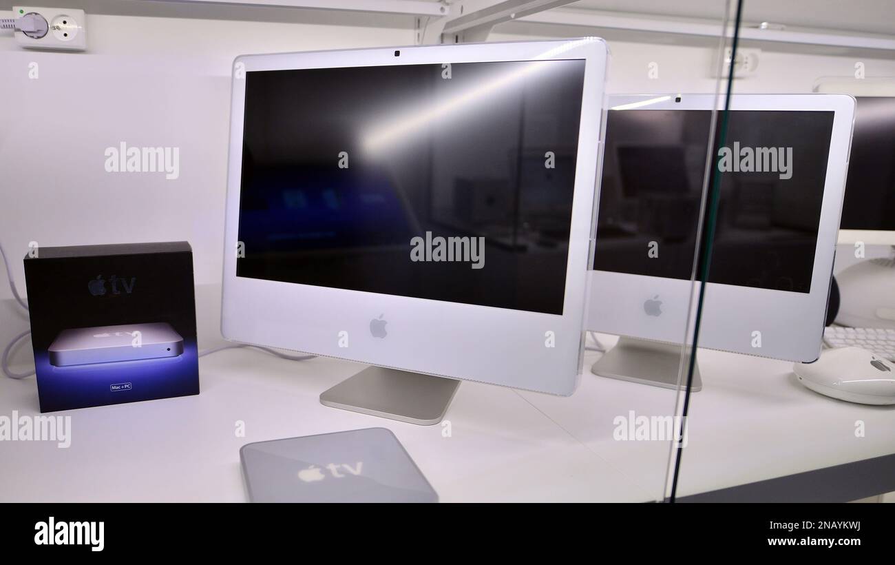 Warsaw, Poland. 10 February 2023. Inside the Apple Museum. Apple TV ...