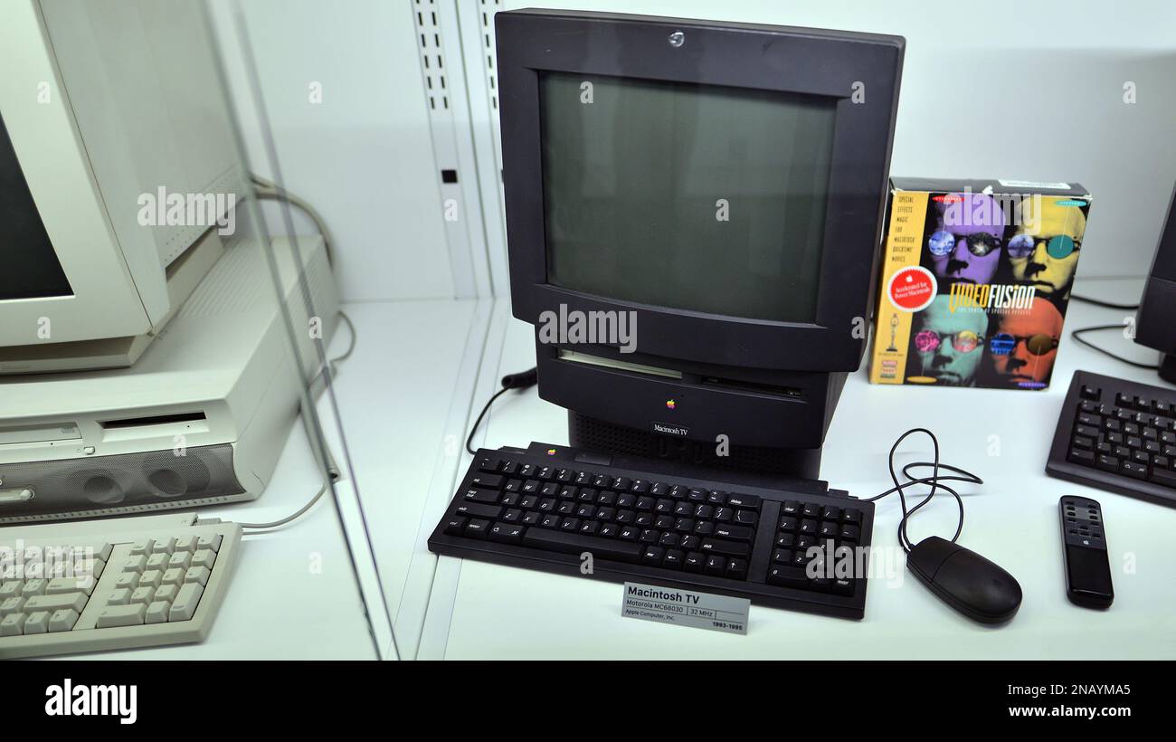 Warsaw, Poland. 10 February 2023. Inside the Apple Museum. Macintosh TV ...
