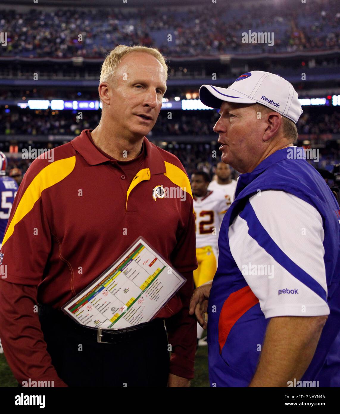 Washington Redskins Defensive Coordinator Jim Haslett speaks with ...