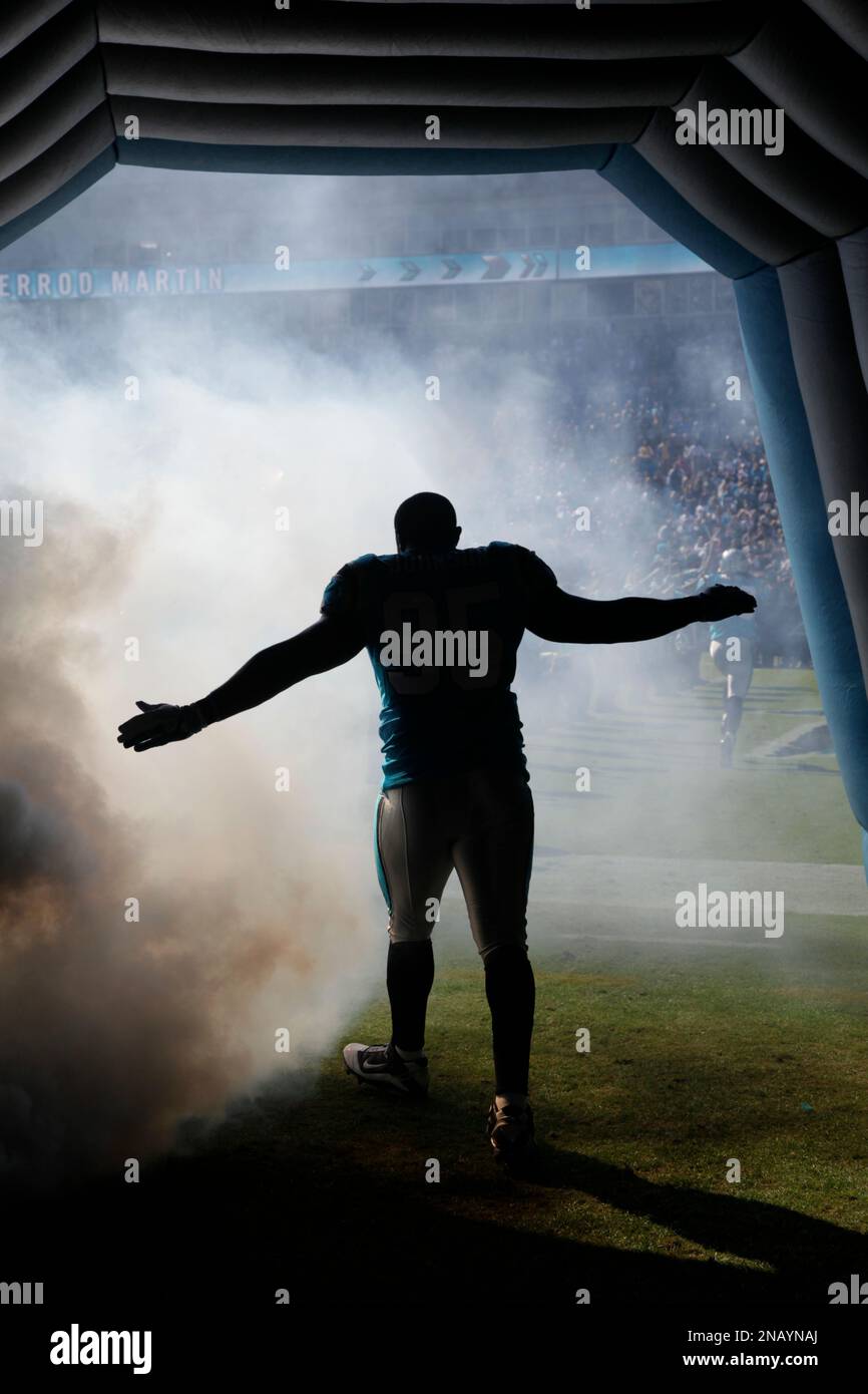 Carolina Panthers' Charles Johnson (95) is introduced before an NFL ...