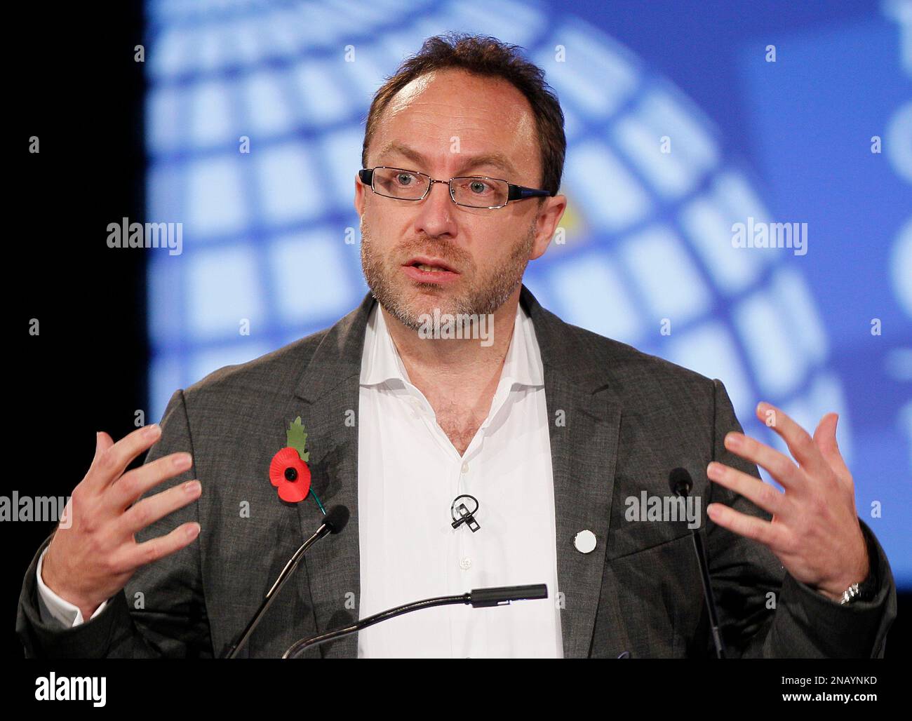 Jimmy Wales, founder of Wikipedia speaks during the opening session at ...