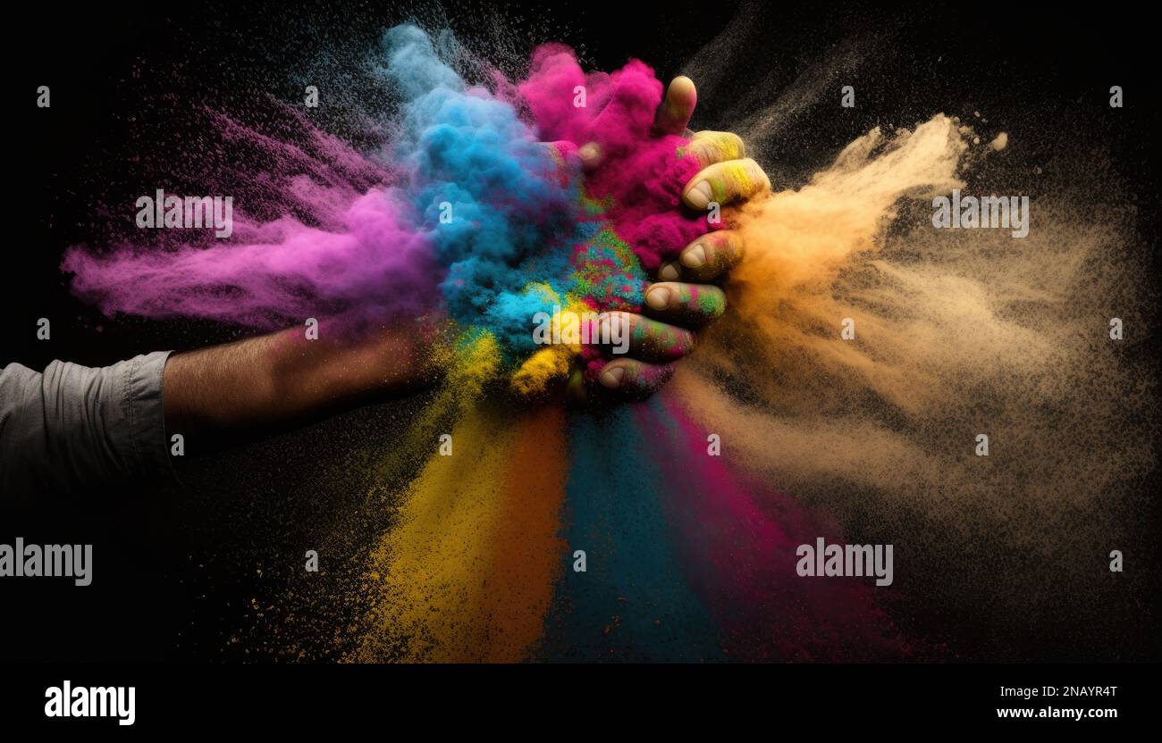 Colour powder blast on black background , Bright colours for Indian ...