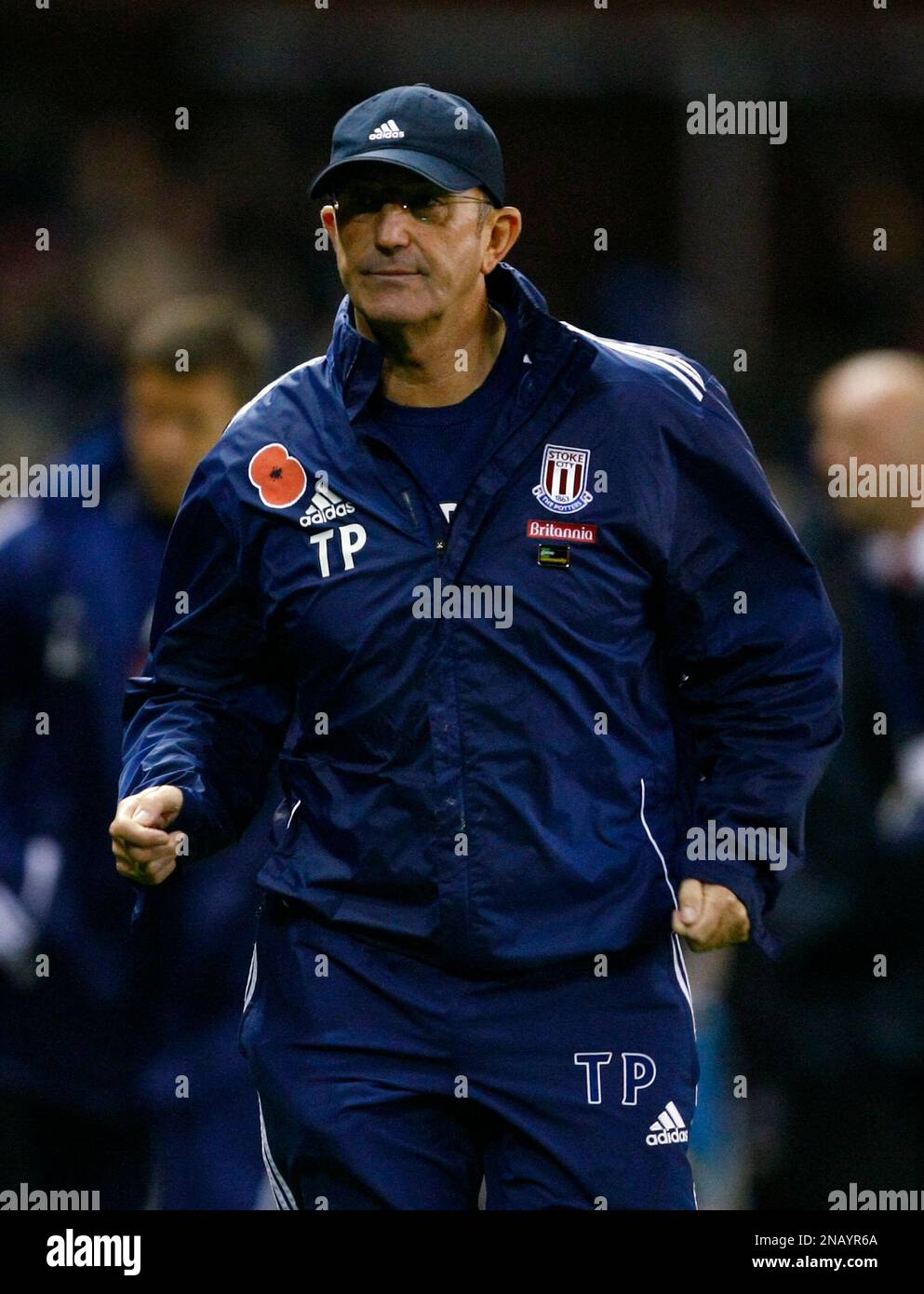 Stoke City manager Tony Pulis leaves the field at half time during the ...