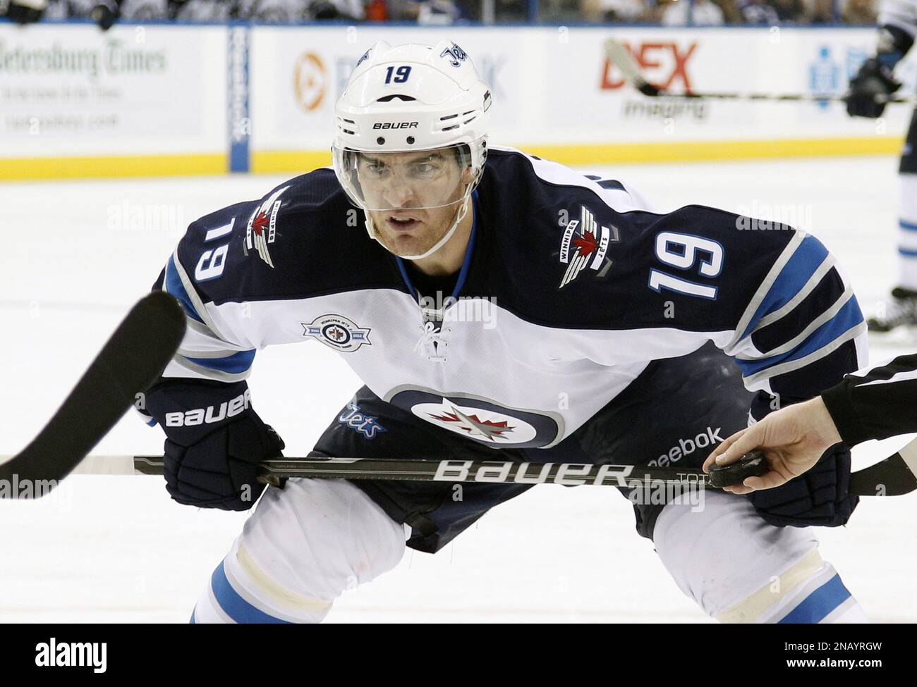 Winnipeg Jets center Jim Slater (19) during the third period of an NHL ...