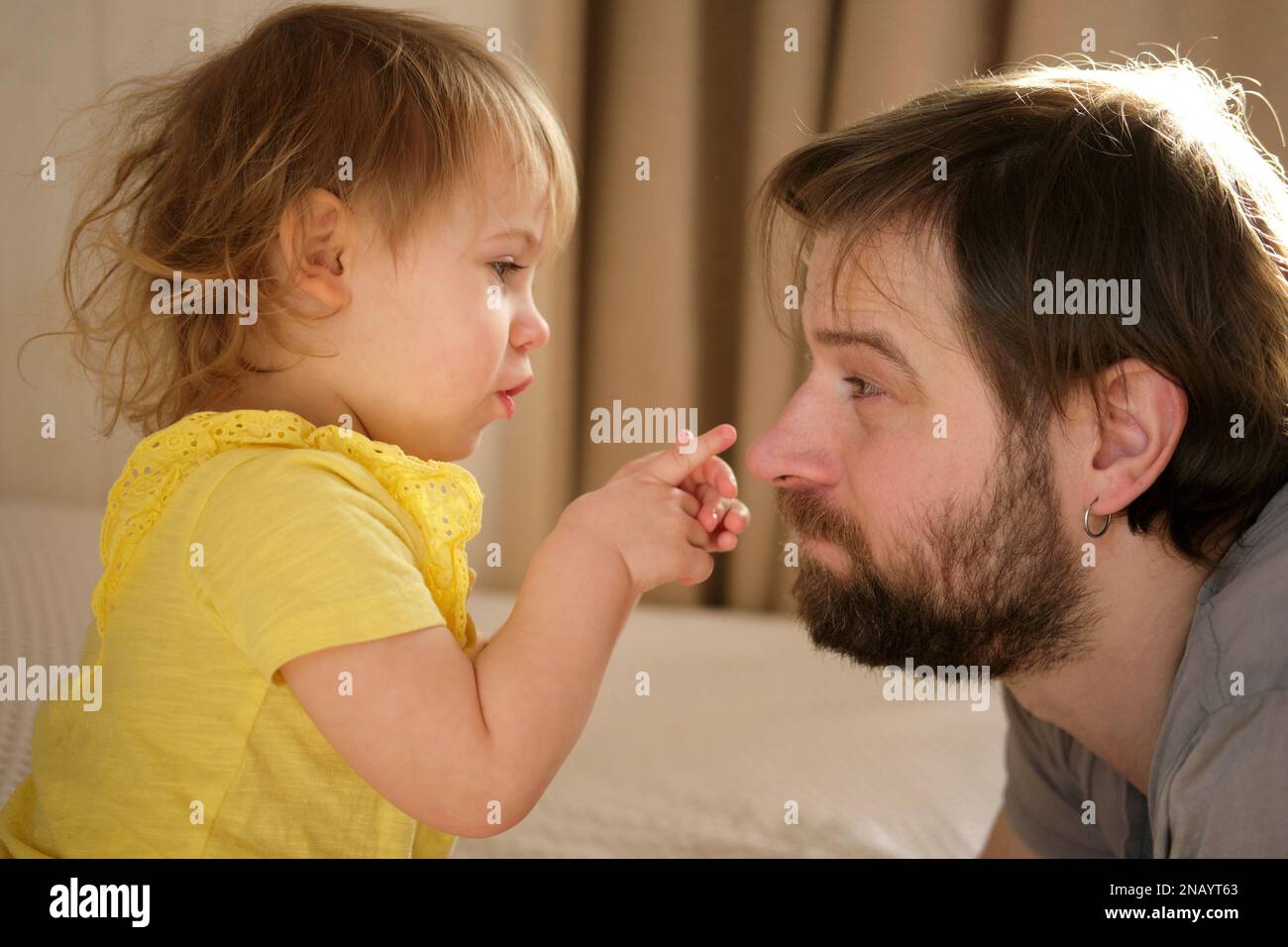 Happy Father with Daughter, Tiny Girl. One Year Baby Smiling, Laughing ...