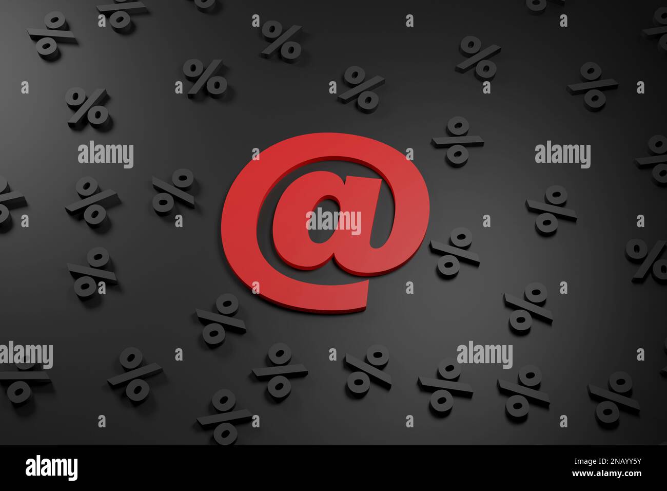 3d rendered red email sign laying with a bunch of percentile signs ...