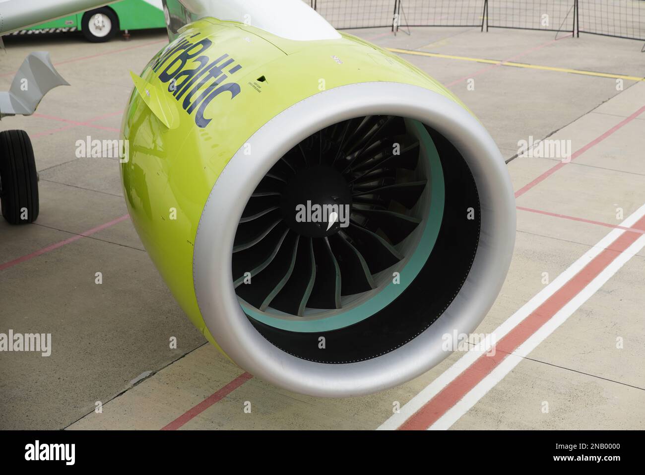 ISTANBUL, TURKIYE - OCTOBER 08, 2022: Engine of Air Baltic Airbus A220 ...