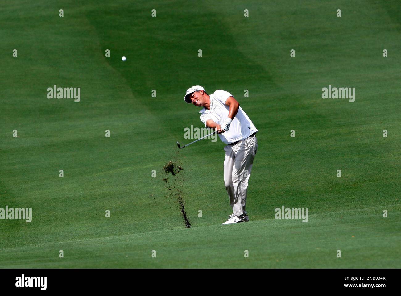 Fredrik Jacobson of Sweden hits a shot on the 17th hole during the ...