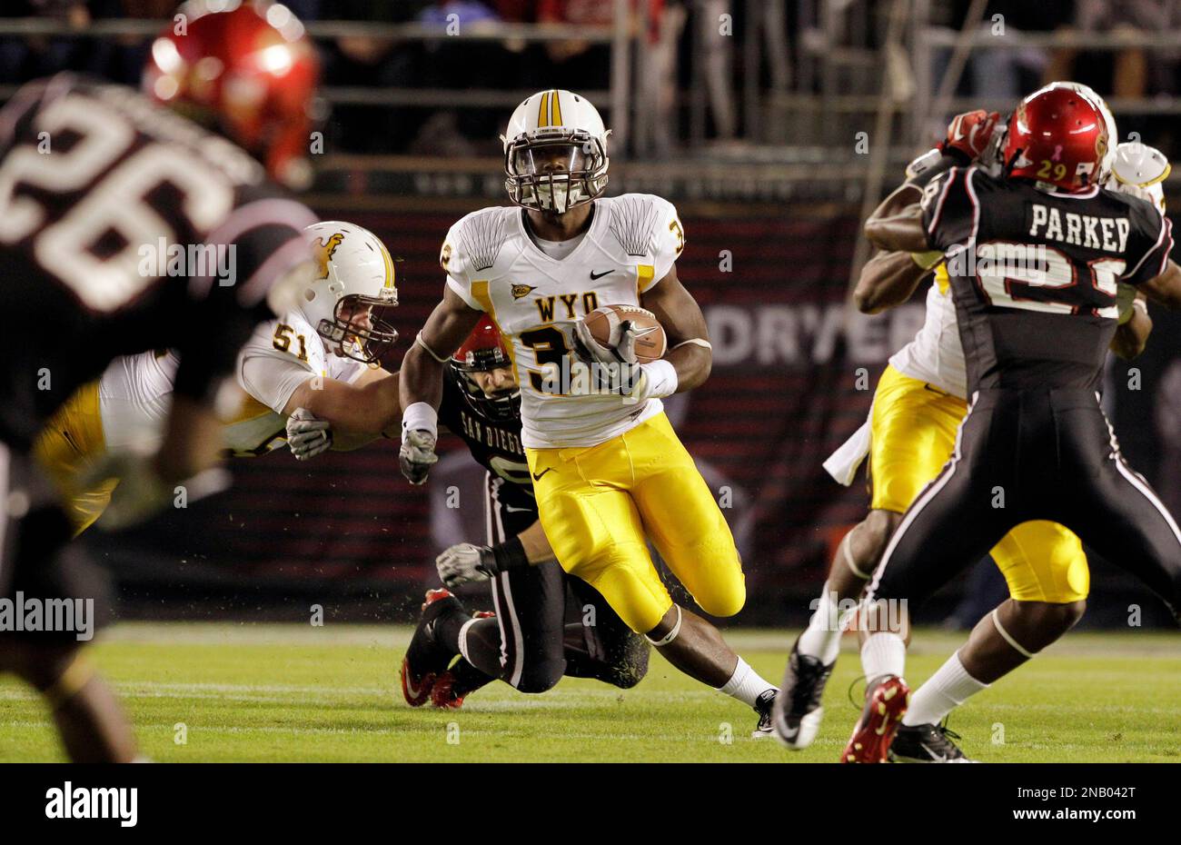 Wyoming running back Alvester Alexander runs upfield against San Diego ...