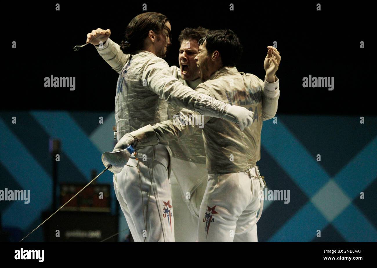 Members of the United States fencing team, Benjamin Igoe, left, Timothy ...