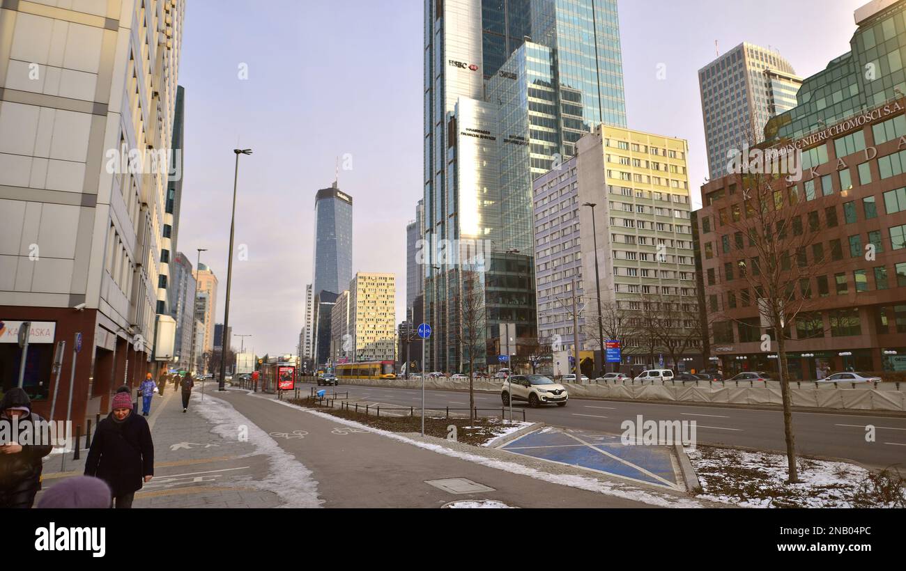 Warsaw, Poland. 10 February 2023. Winter street of a big city and ...