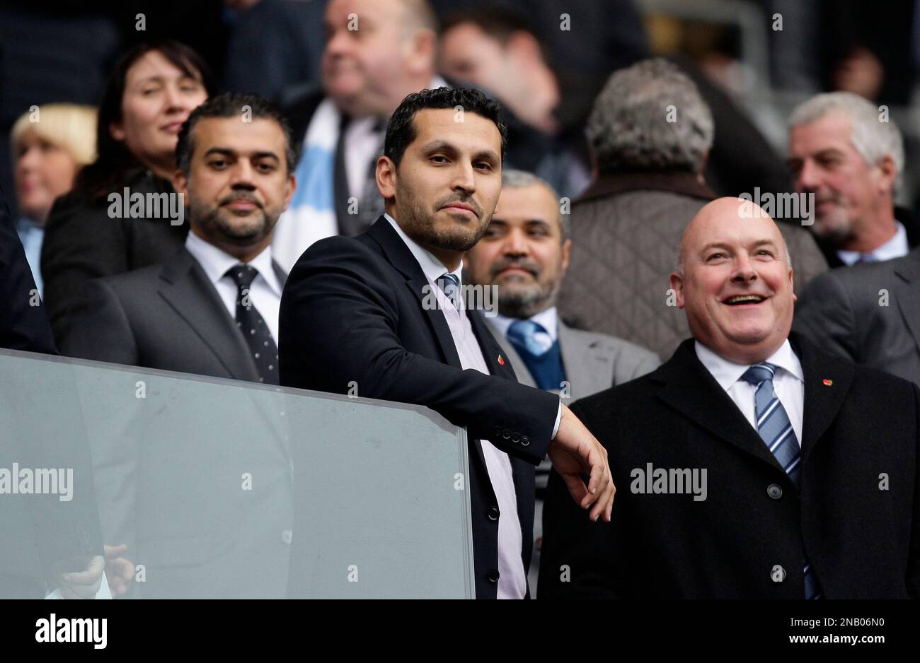 Manchester City chairman Khaldoon Al Mubarak, centrer, takes his seat ...