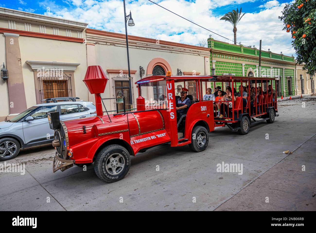tourist ride of the little train in Ures Sonora Mexico, old town of old ...