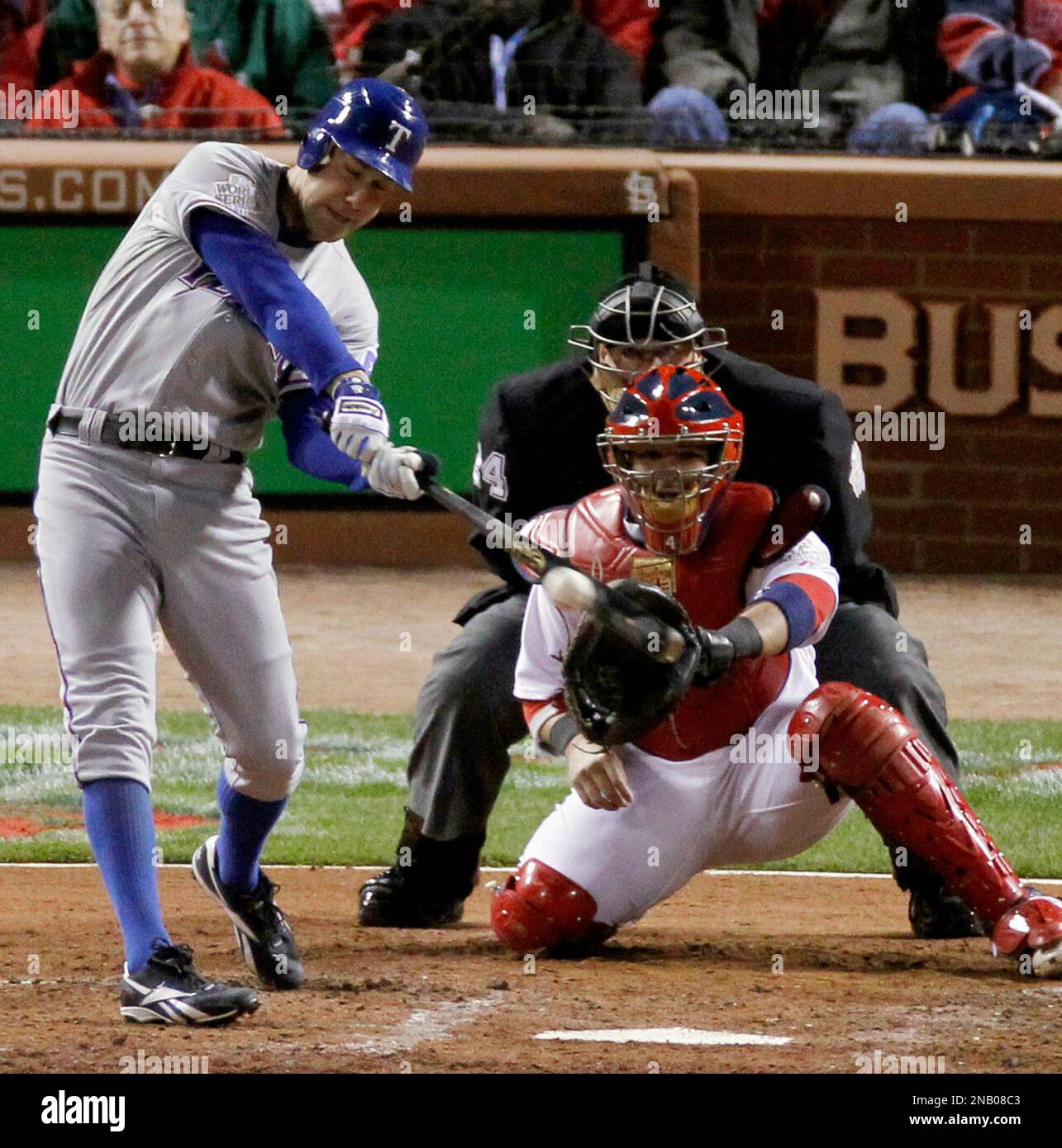 Texas Rangers' David Murphy hits a ground-rule double off a pitch from ...