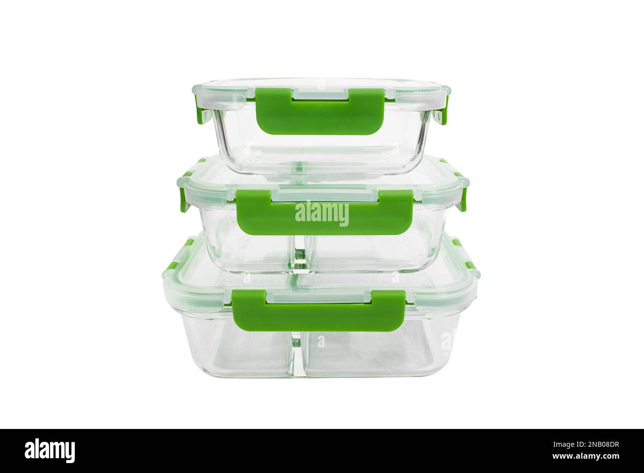 Close up of glass food containers isolated on white background Stock ...