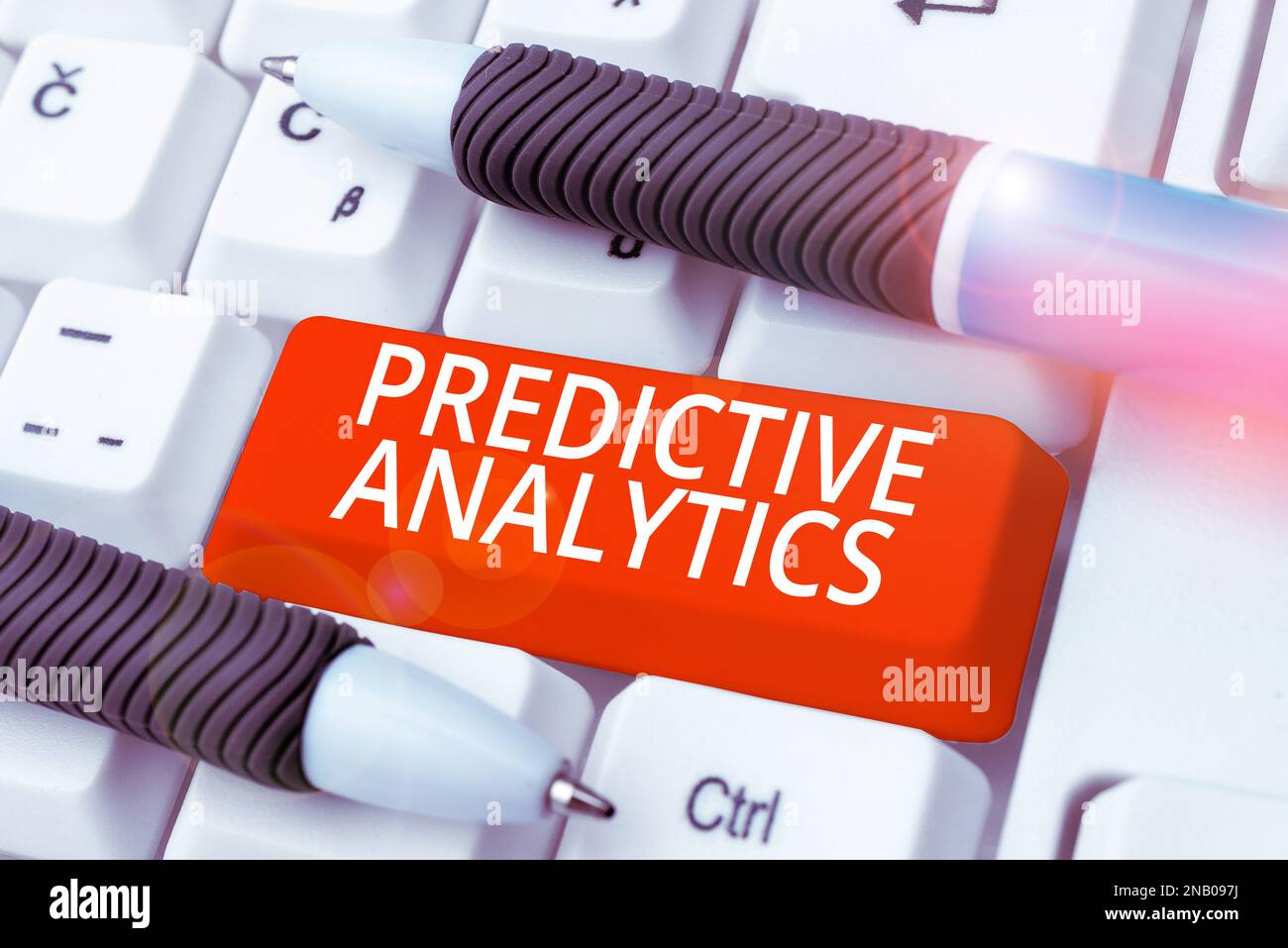 Hand writing sign Predictive Analytics. Conceptual photo Optimize Collection Achieve CRM ...