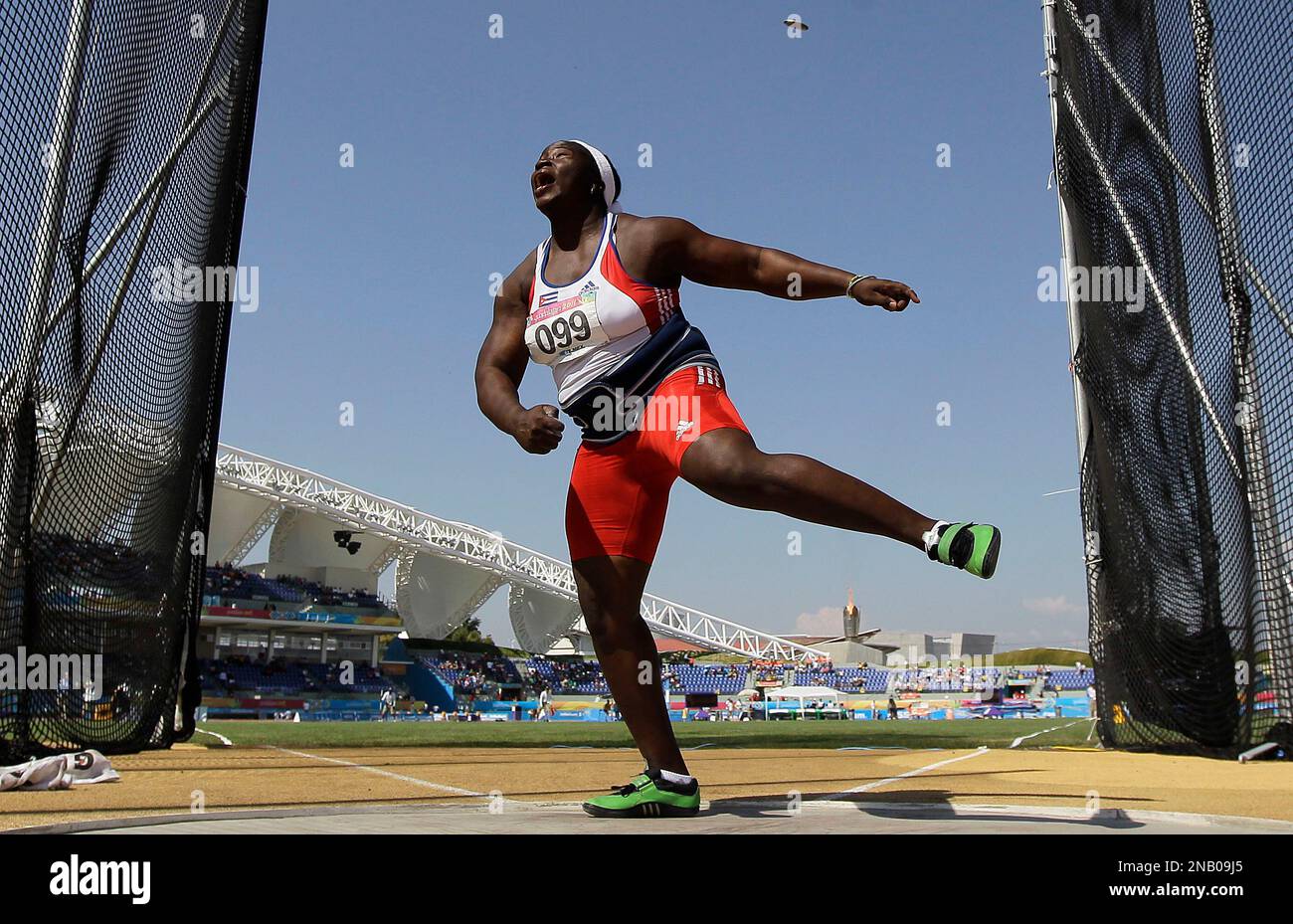 Cuba's Yarelys Barrios follows through on her first attempt during the ...