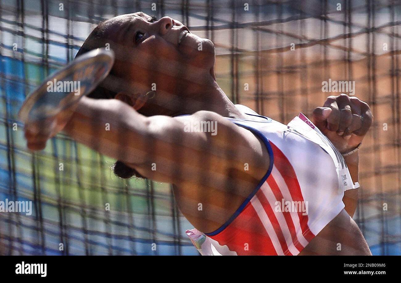 Cuba's Denia Caballero releases the disc on her last attempt during the ...