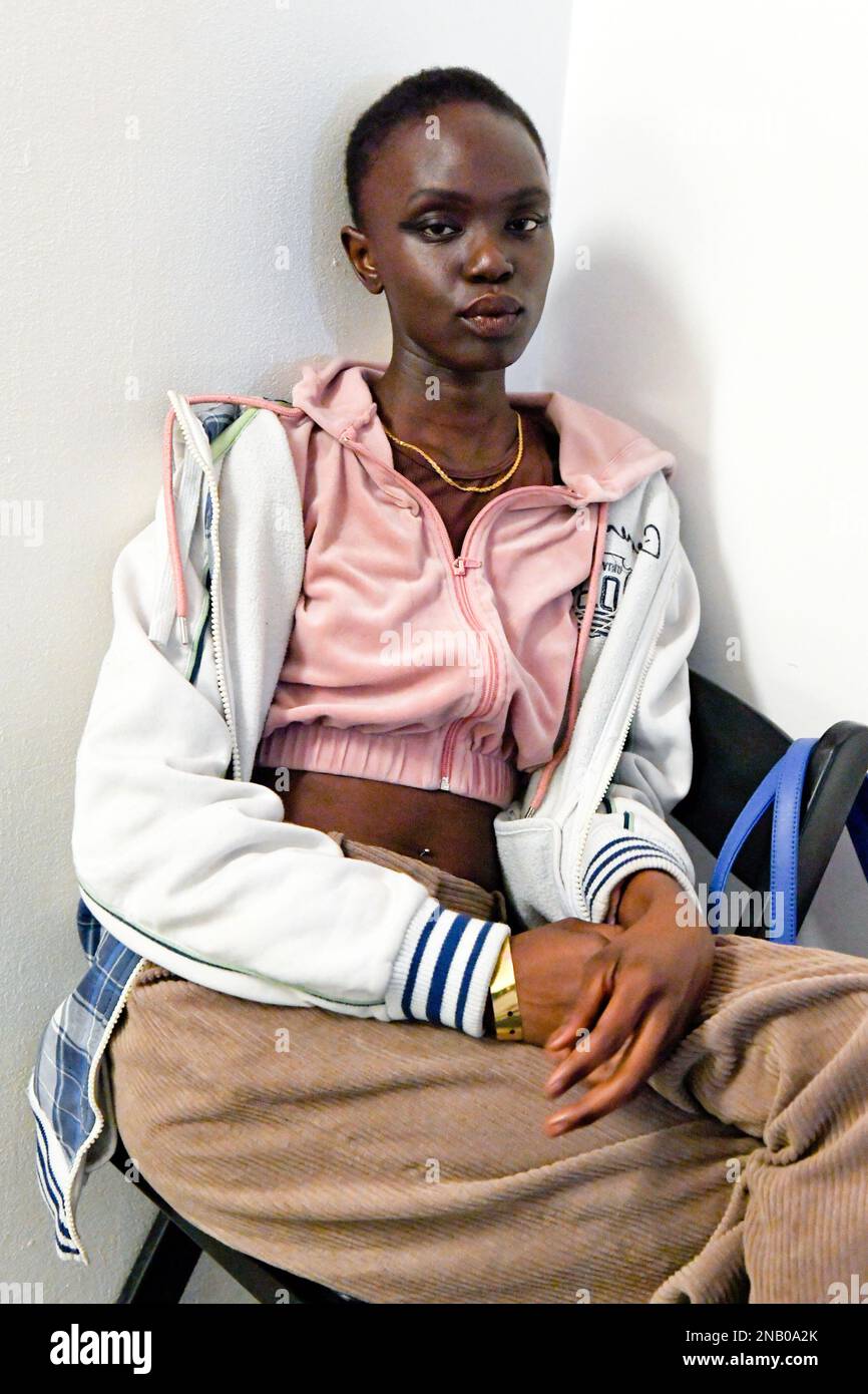 Models prepare backstage at the AKNVAS FW23 Runway Show during New York ...